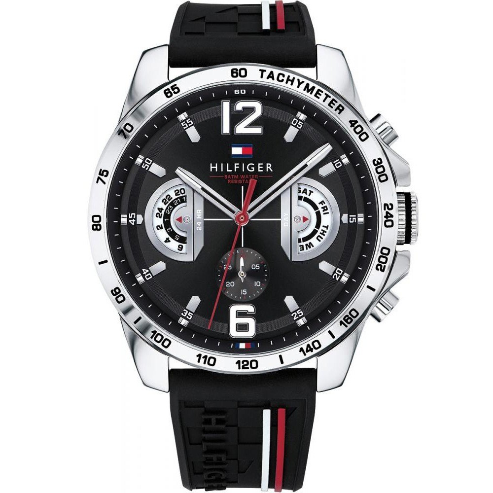 100 original Tommy Hilfiger Mens Decker Black Dial Silicone Strap Watch ...