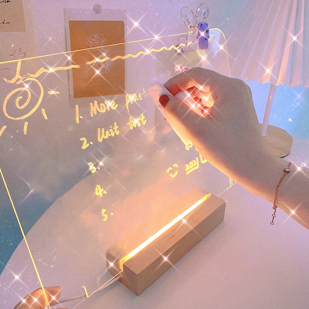 Junjunกระดานข้อความอะครีลิคใส LED กระดานใส กระดานเขียนเรืองแสง โคมไฟข้างเตียง USB ค่าใช้จ่าย ไฟ ...