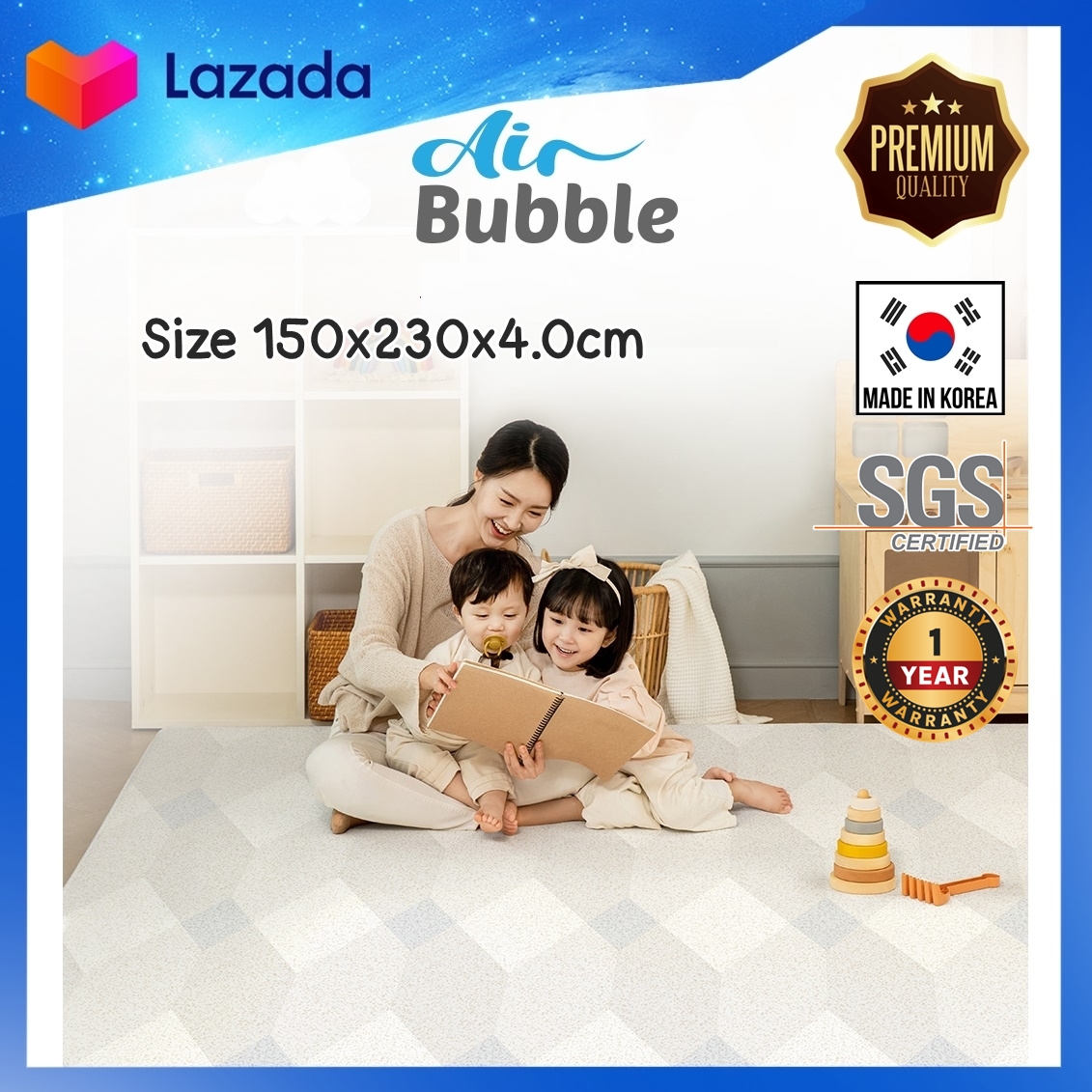 3 colors PARKLON แผ่นรองคลานเกาหลีเกรดพรีเมี่ยม รุ่นอัพเกรดหนานุ่มพิเศษ Air Bubble Mat ขนาด ...