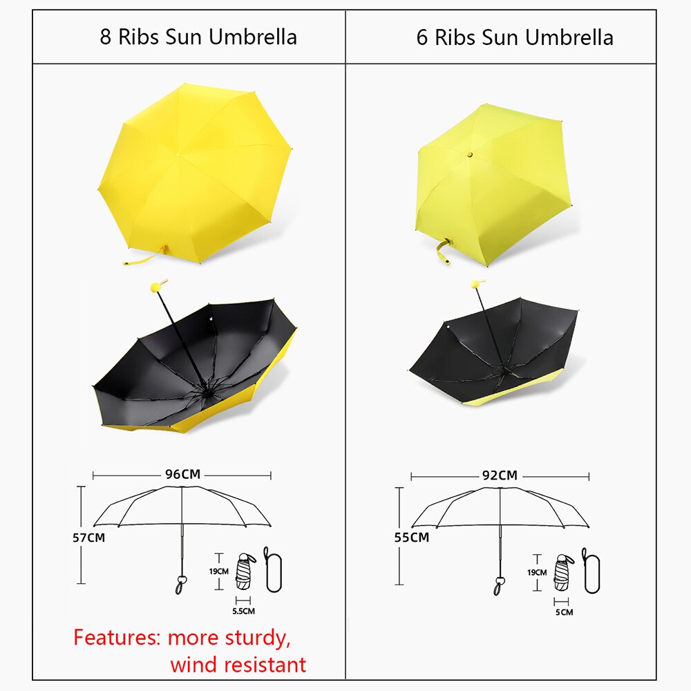 LORDWEY 8-Ribs Sun Umbrella Portable Mini Umbrella Sun Protection UV ...