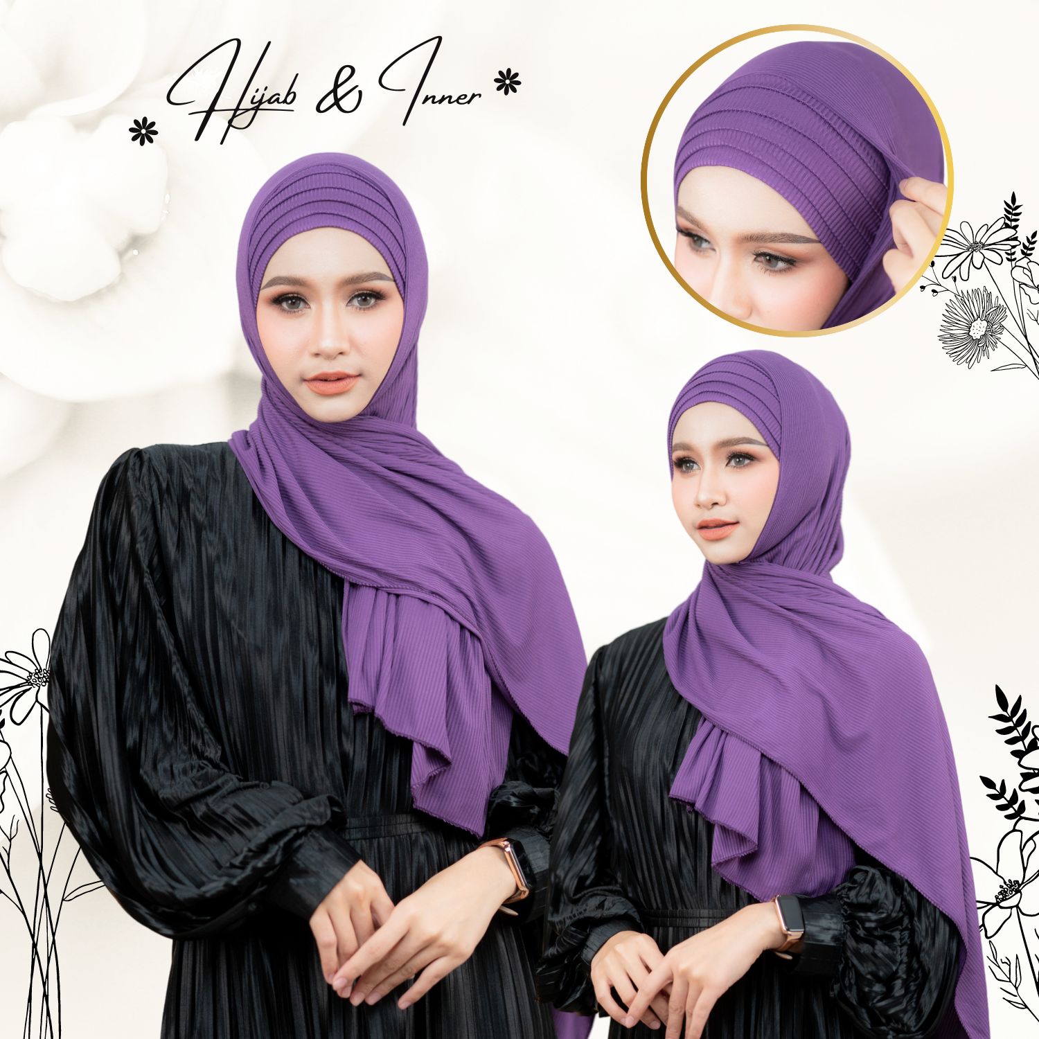 ผ้าพันฮิญาบสวมสำเร็จ พร้อมอินเนอร์ ดีเทลตีเกร็ด เนื้อผ้าร่องสวมใส่ง่ายใส่สบายHM44 - รุสมีนี ...