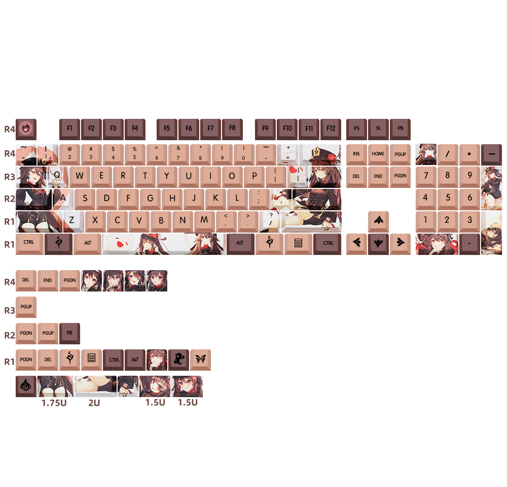 Genshin Impact Hutao Keycap Two-dimensional Animation Online Game ...