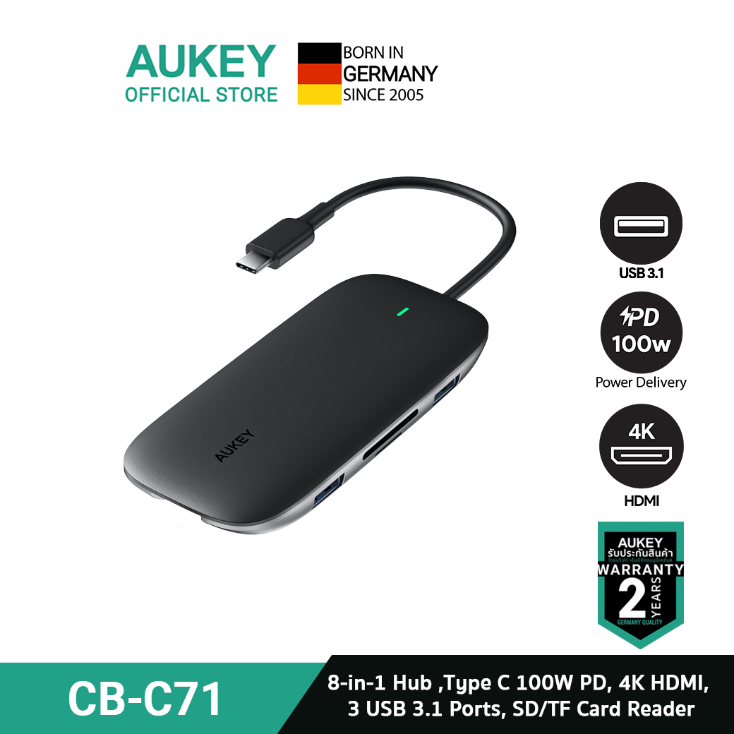 AUKEY CB-C71 ฮับ ยูเอสบี 8 in 1 USB C Hub with Ethernet Port, 4K USB C ...