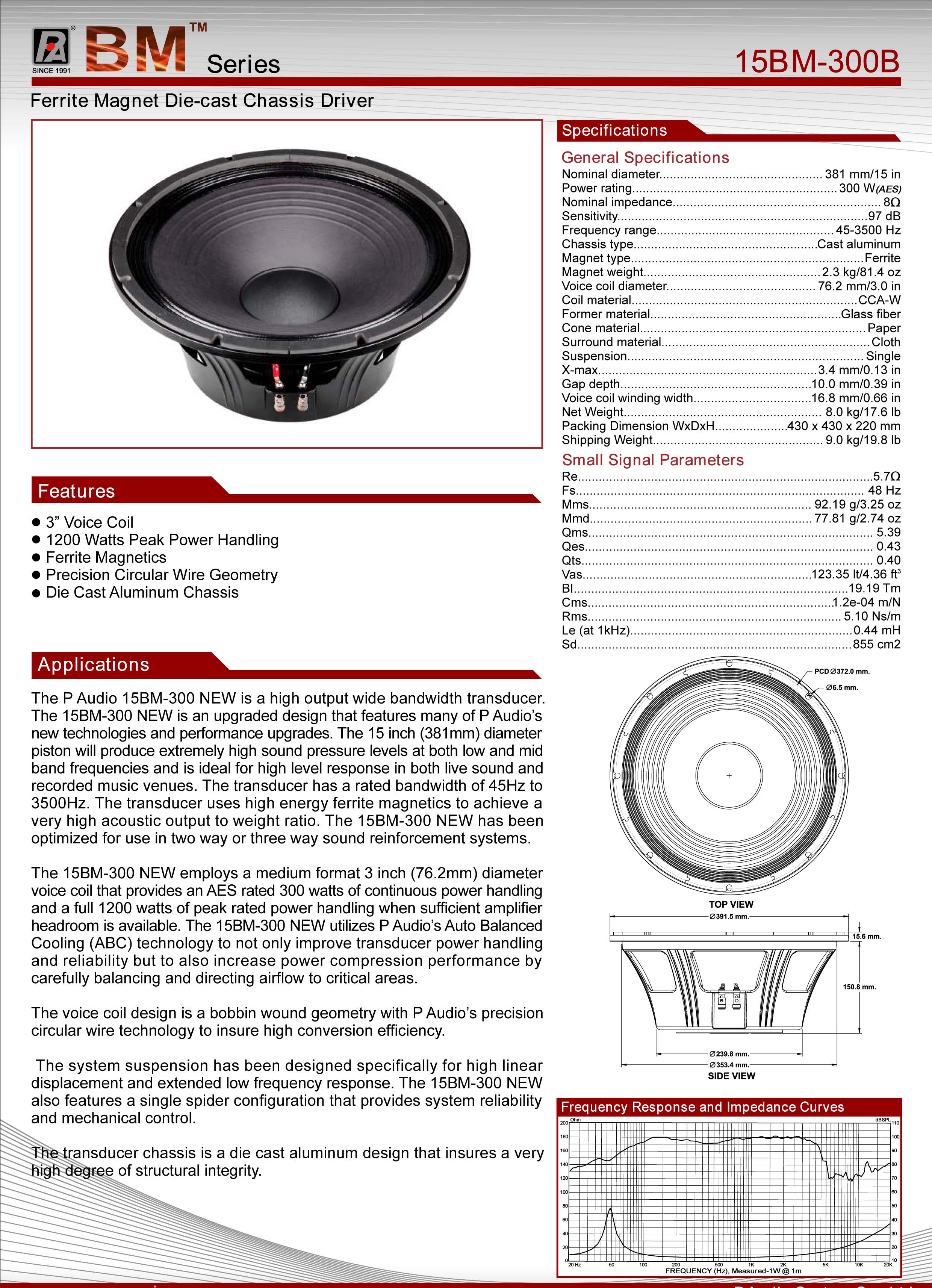 SPEAKER ดอกลำโพง ลำโพง 15 นิ้ว รุ่น 15BM-300B ยี่ห้อ P.Audio ของแท้ ราคาถูก มีของพร้อมส่ง ราคา ...