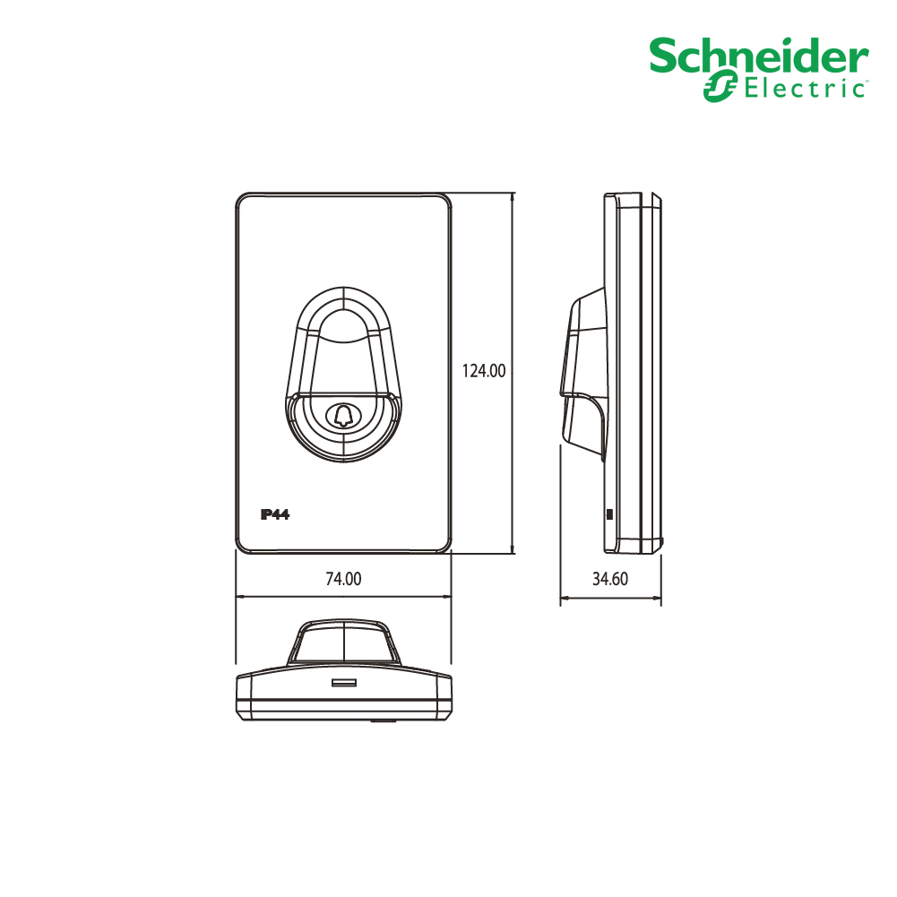 Schneider Electric สวิตช์กดกระดิ่งกันน้ำพร้อมไฟสัญญาณสีฟ้า IP44 สีเทา ...