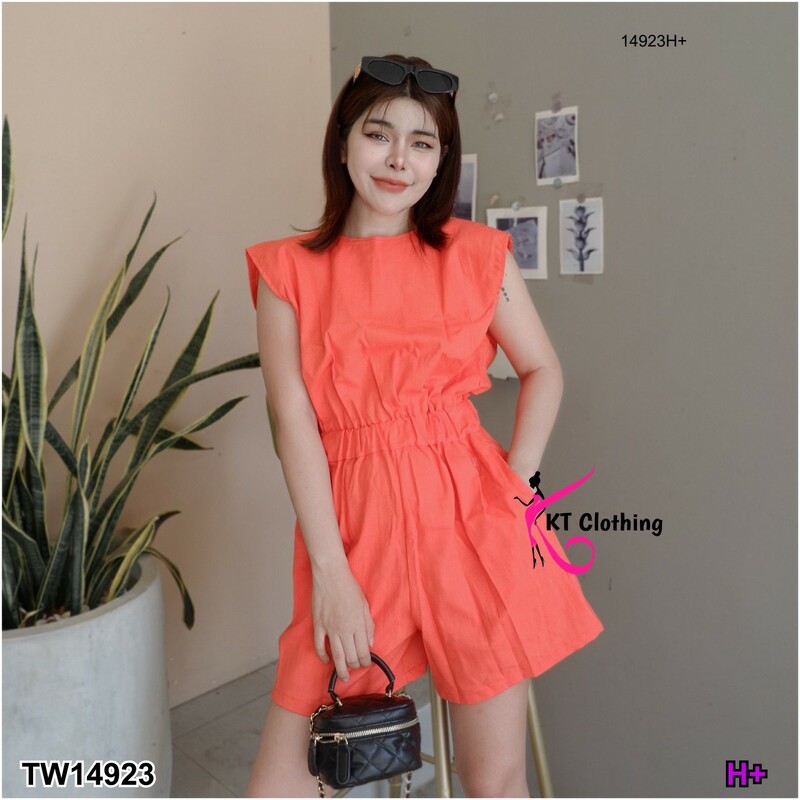 TT14923 จั๊มสูทขาสั้นแขนล้ำสม็อกเอว Short sleeve jumpsuit with smocked waist - Tawan_Shop ...