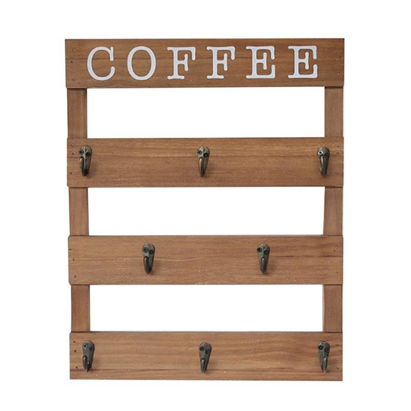 Wooden Mug Storage Rack Coffee Tea Water Cup Hanging Holder Wall ...