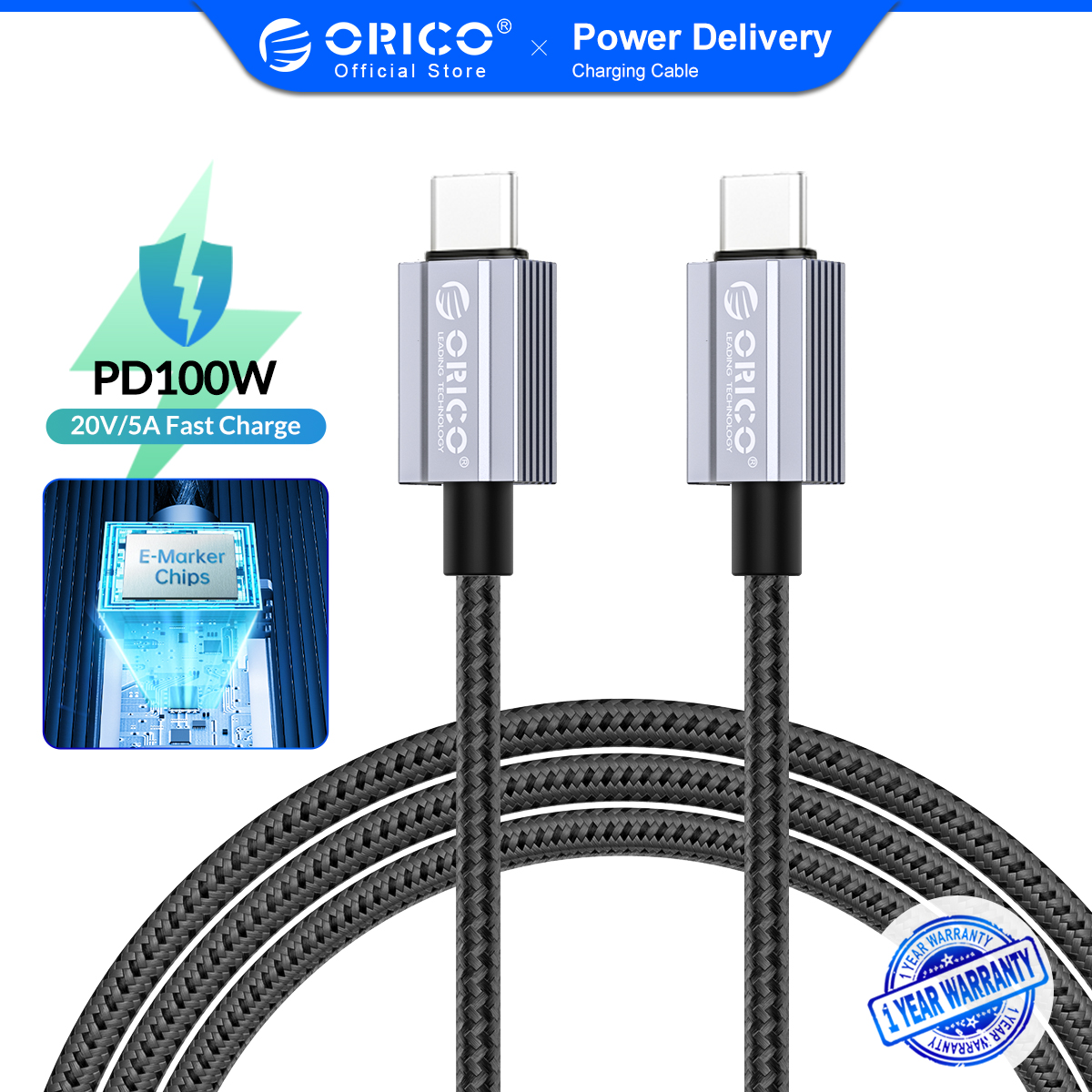 ORICO USB C to USB C Cable 5A PD 100W Cord Super Fast Charging Type-C Phone Laptop 480Mbps for ...
