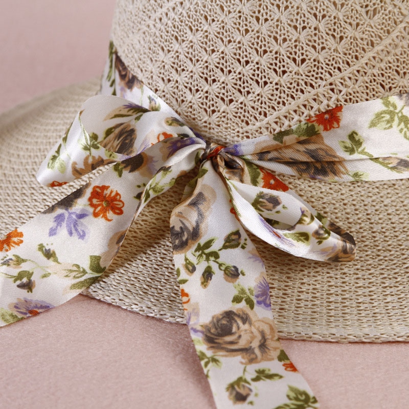 Summer Girls Sun Hats Wide Brim Bowknot Straw Hat with Ribbon Outdoor ...