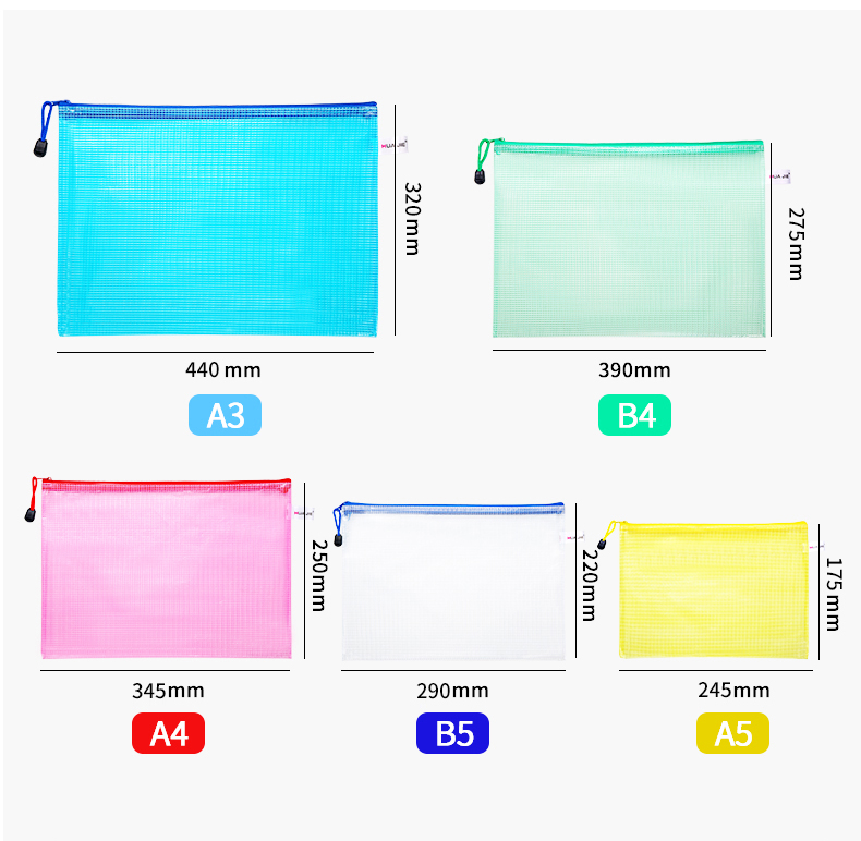 Letter Size A3/A4/A5/B4/B5 Zipper File Bags Transparent Mesh Pouch ...