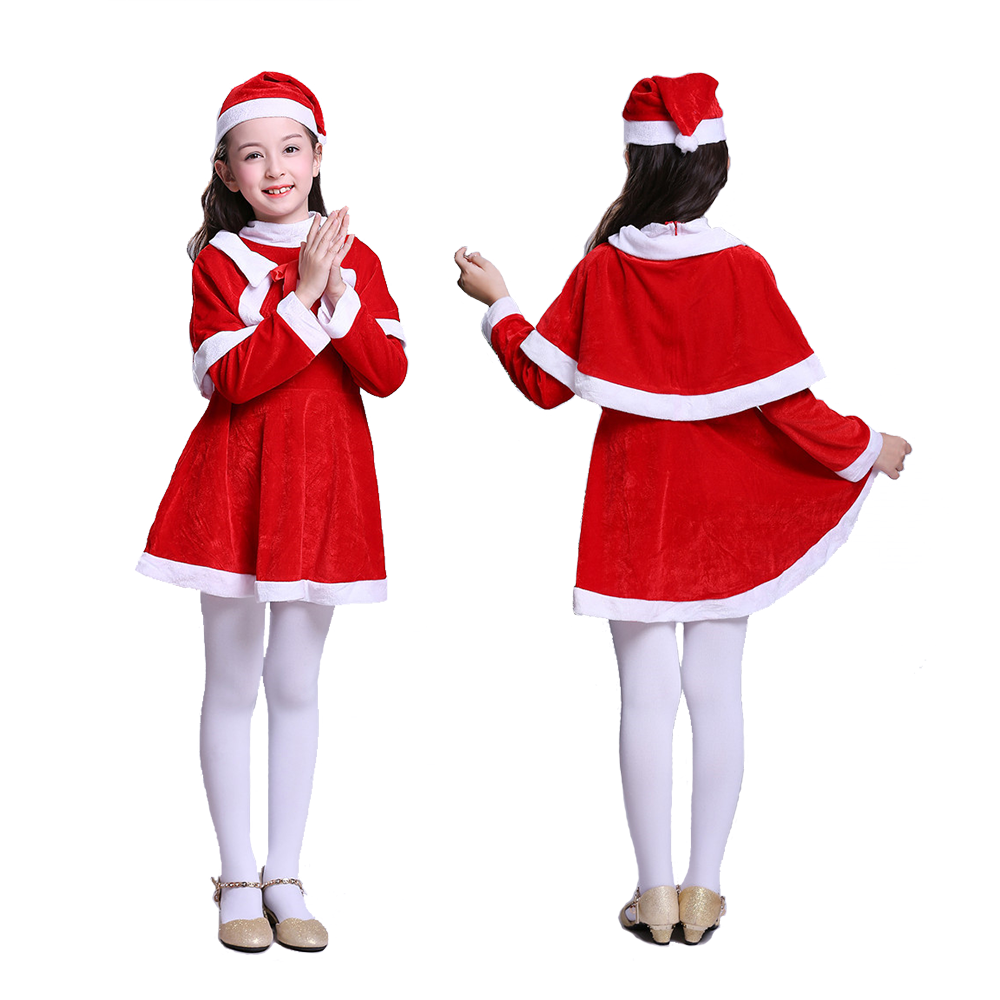 Yozi ชุดแซนตี้เด็ก ชุดแฟนซีมินิเดรสเด็ก 3 ชิ้น สุดคุ้ม แขนยาว+ผ้าคลุม ...