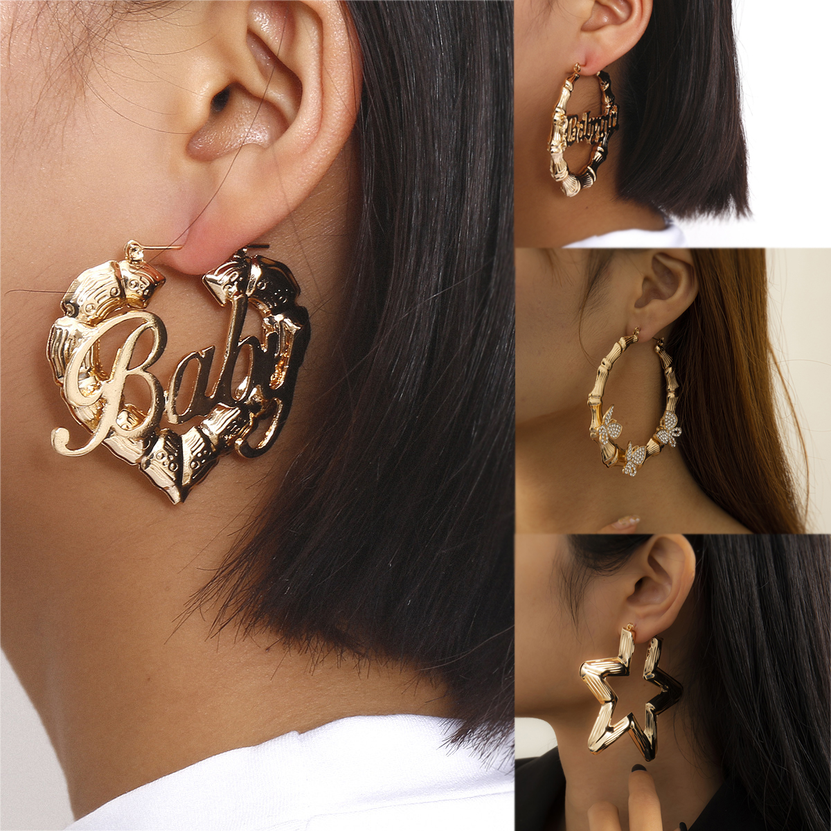 2021BLINLA Vintage Pearl Hoop Earrings Set For Women Geometirc Gold ...