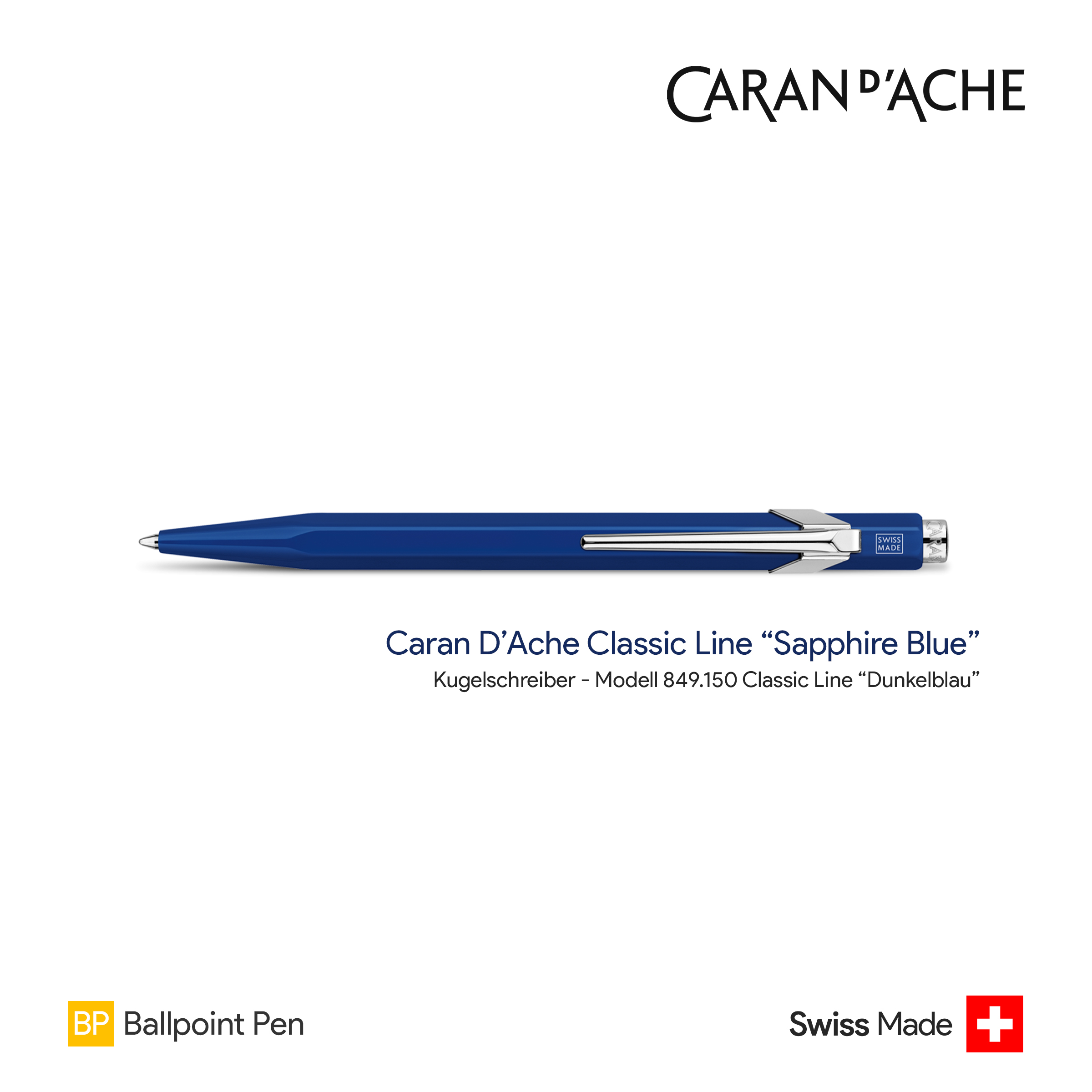 Caran D'Ache 849 Classic "Sapphire Blue" Ballpoint Pen - ปากกาลูกลื่นคารันดัช 849 รุ่นคลาสสิค สี ...