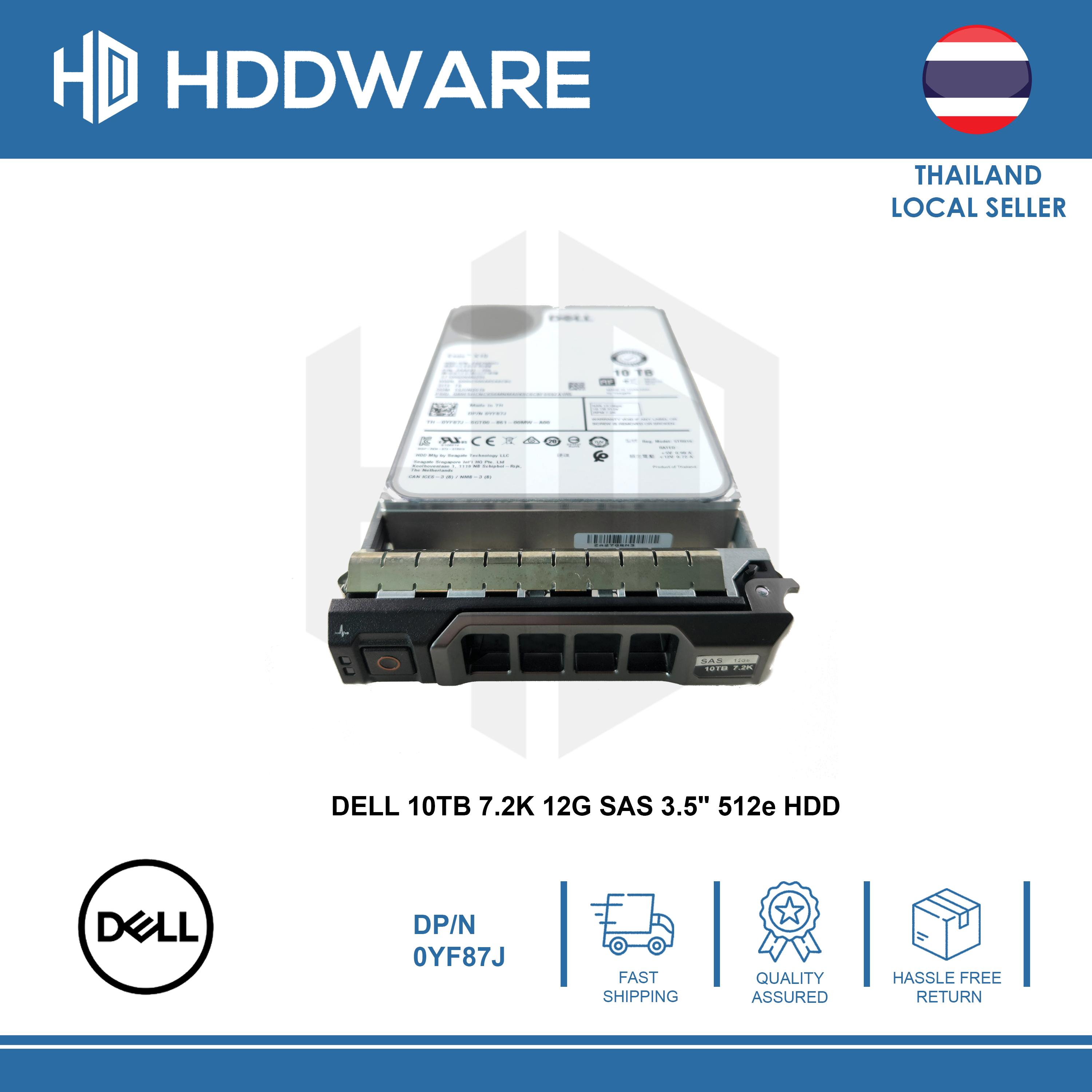 DELL 10TB 7.2K 12G SAS 3.5 512e HDD 0YF87J YF87J ST10000NM0256 ...