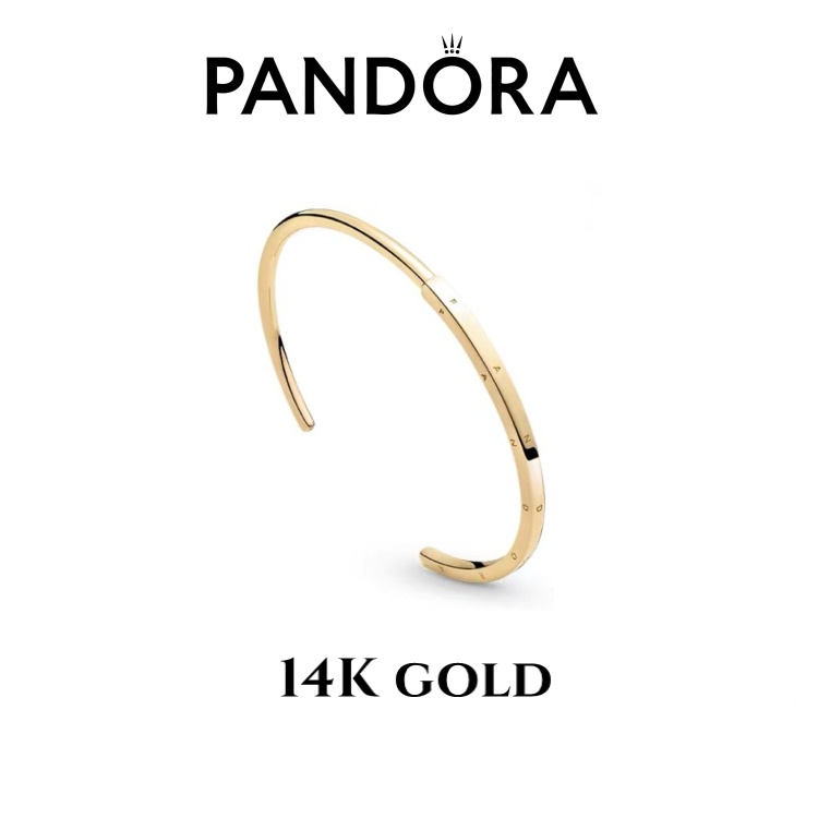 ส่งในไทยPandora เงิน925 14K เปิด สร้อยข้อมือ กำไล Classic Collection I-D(Open)Bracelet ของแท้ ...