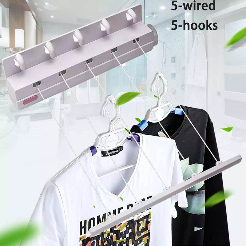 Retractable Indoor Clotheslines Wall Mounted Hanger Rack Automatic ...