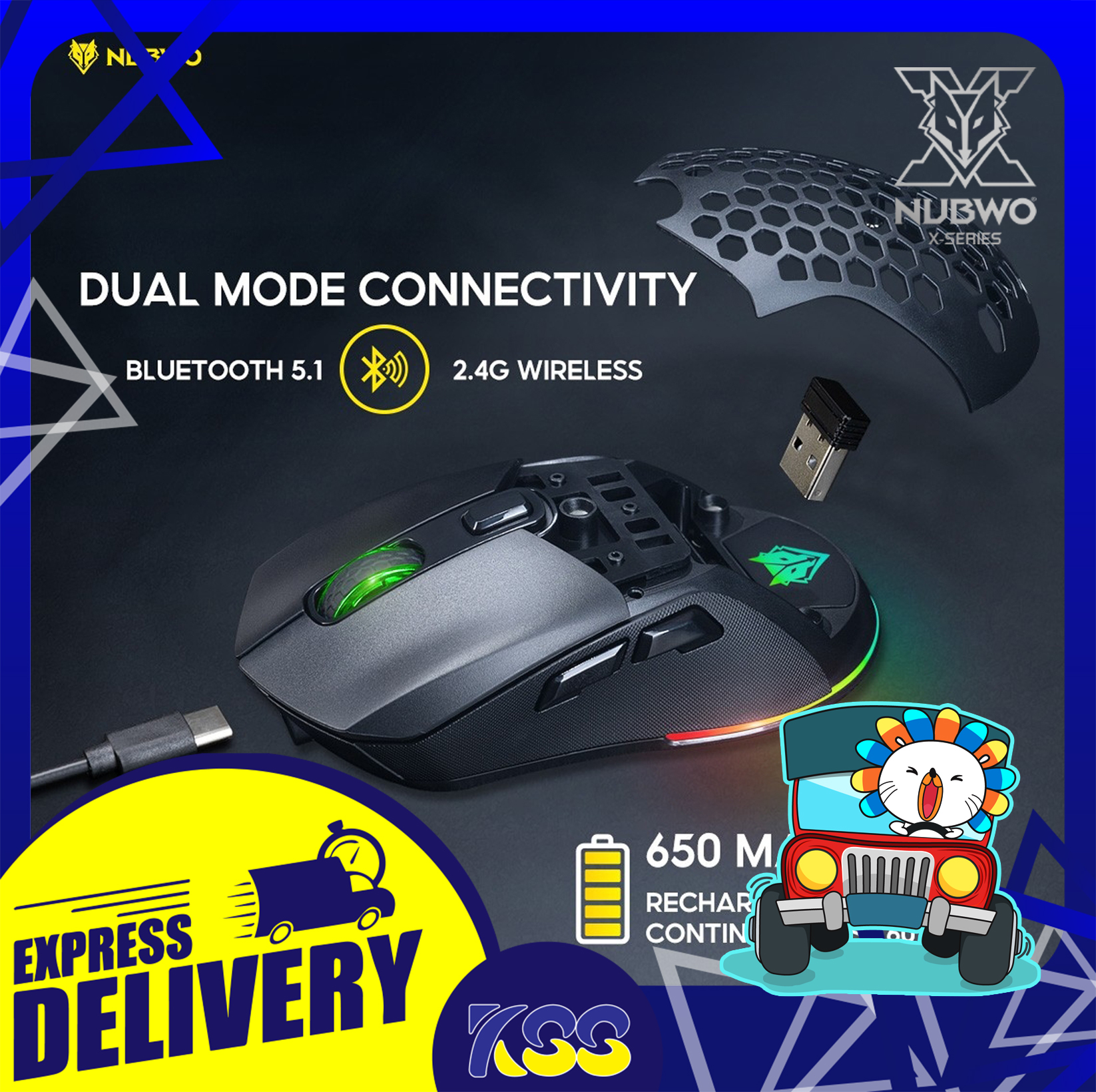 เกมมิ่งเมาส์ไร้สาย เมาส์เกมมิ่ง Nubwo NM98 Wireless Gaming Mouse สีดำ ชาร์จแบตฯ รองรับการคลิก 10 ...