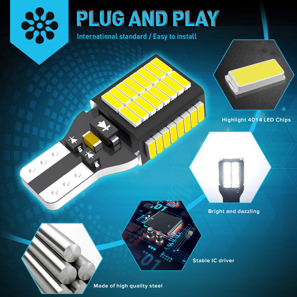 ANMINGPU 2ชิ้น T15 W16W 1600Lm LED Canbus หลอดไฟ LED สำรองไฟท้ายรถยนต์ ...