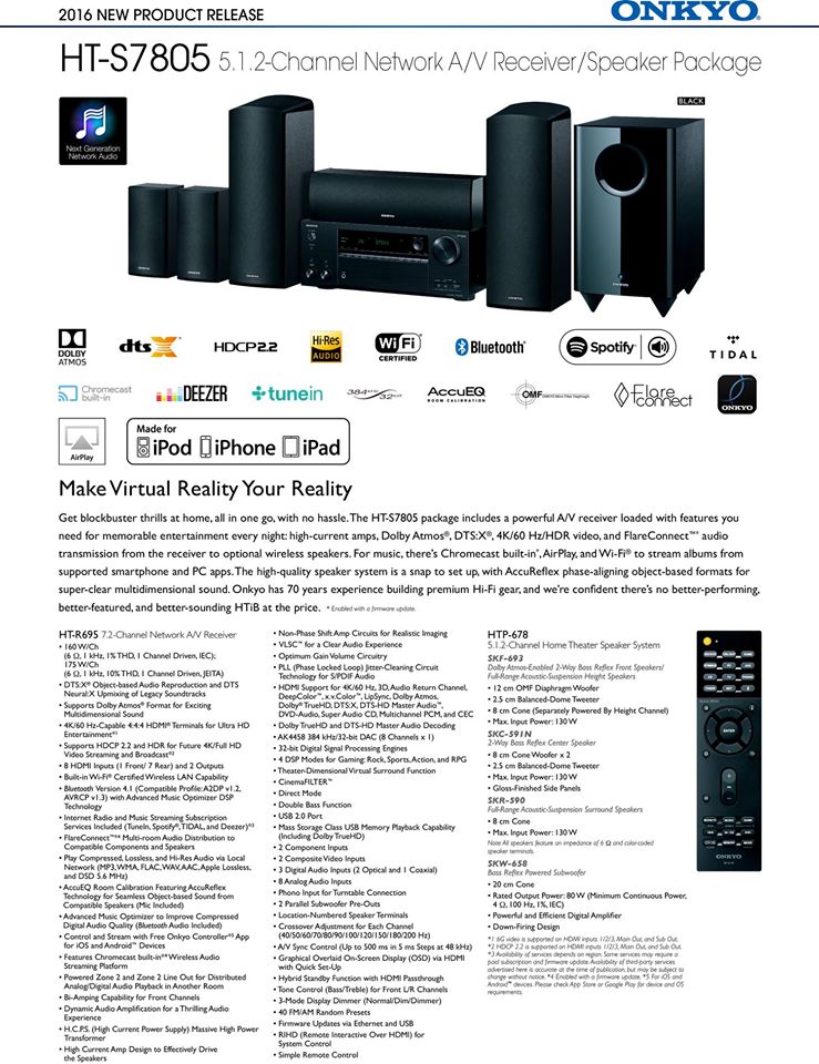 Onkyo ชุดโฮมเธียเตอร์ ระบบเสียง 5.1.2 CH. รุ่น HT-S7805 รับประกัน 3 ปี - THAIMART Uttaradit ...
