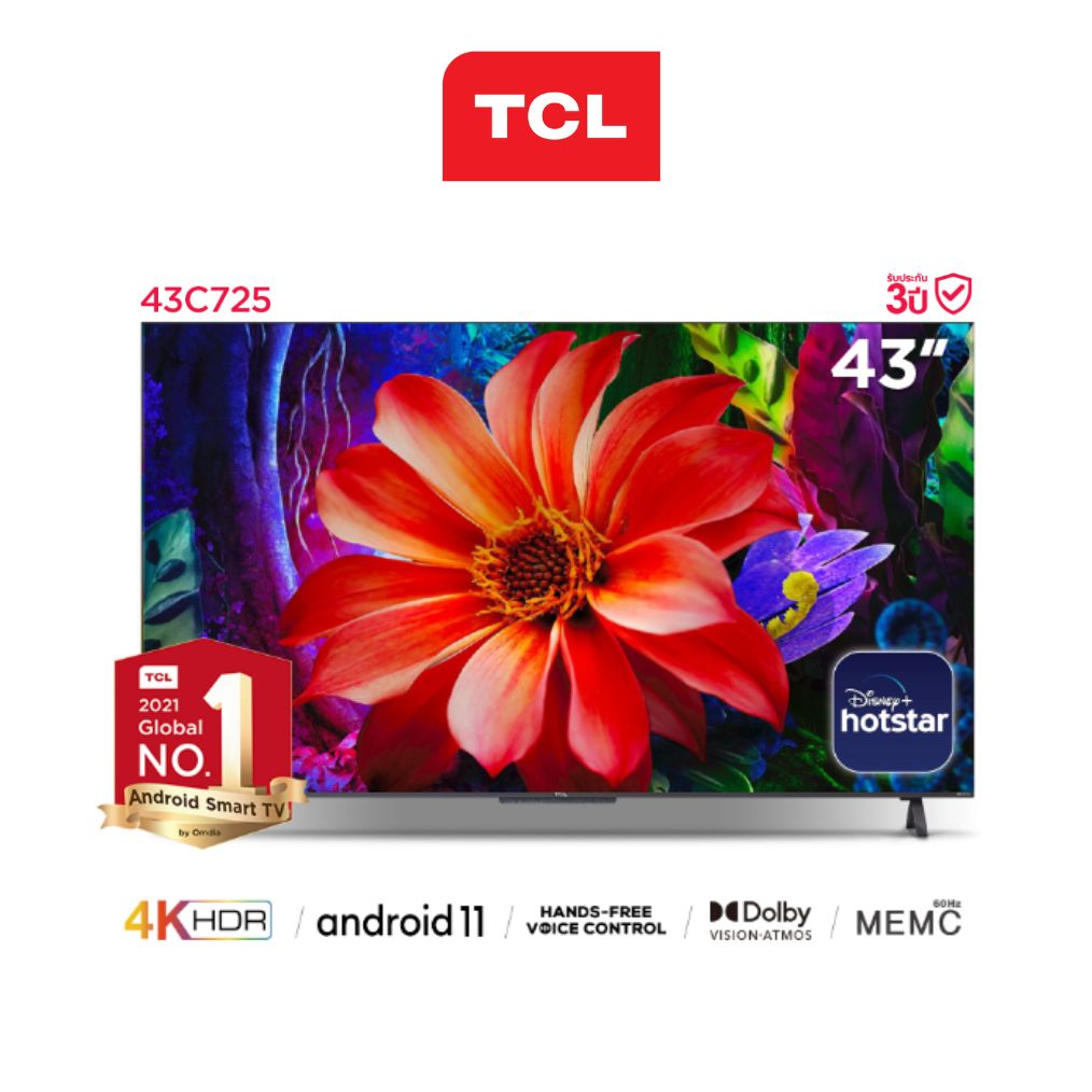 TV TCL 43 นิ้ว Android TV QLED 4K รุ่น43C725 ประกันศูนย์3ปี - nattty ...