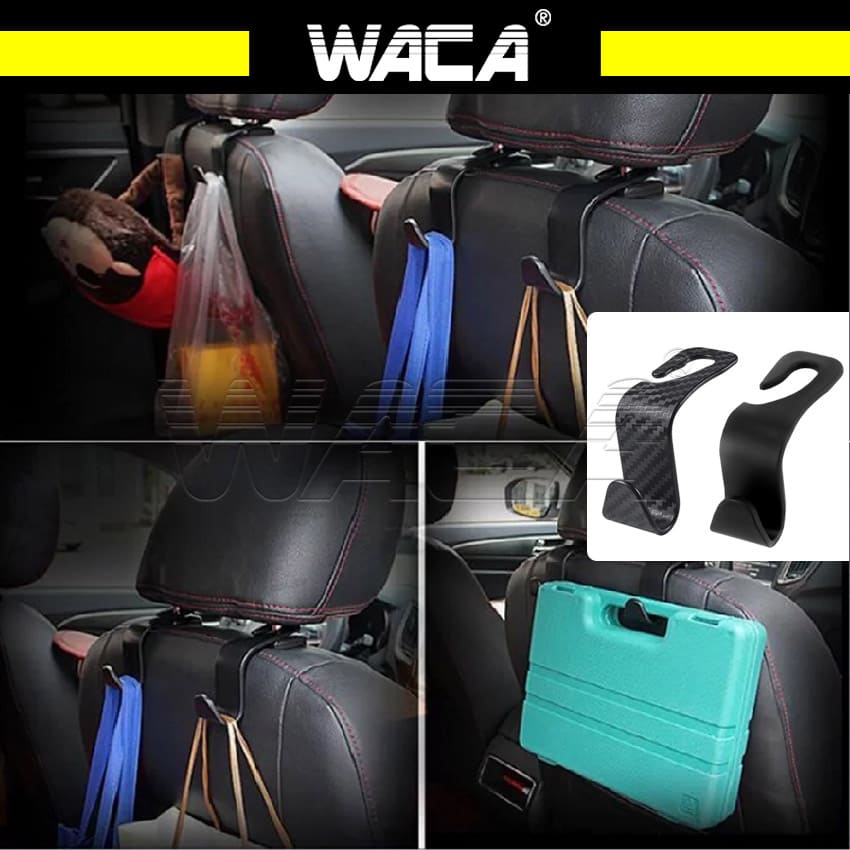 (4ชิ้น) WACA ที่แขวนในรถยนต์ (ดำด้านเคฟล่า) ตะขอในรถยนต์ ตะขอที่แขวนถุงและกระเป๋าในรถ ตะขอแขวน ...