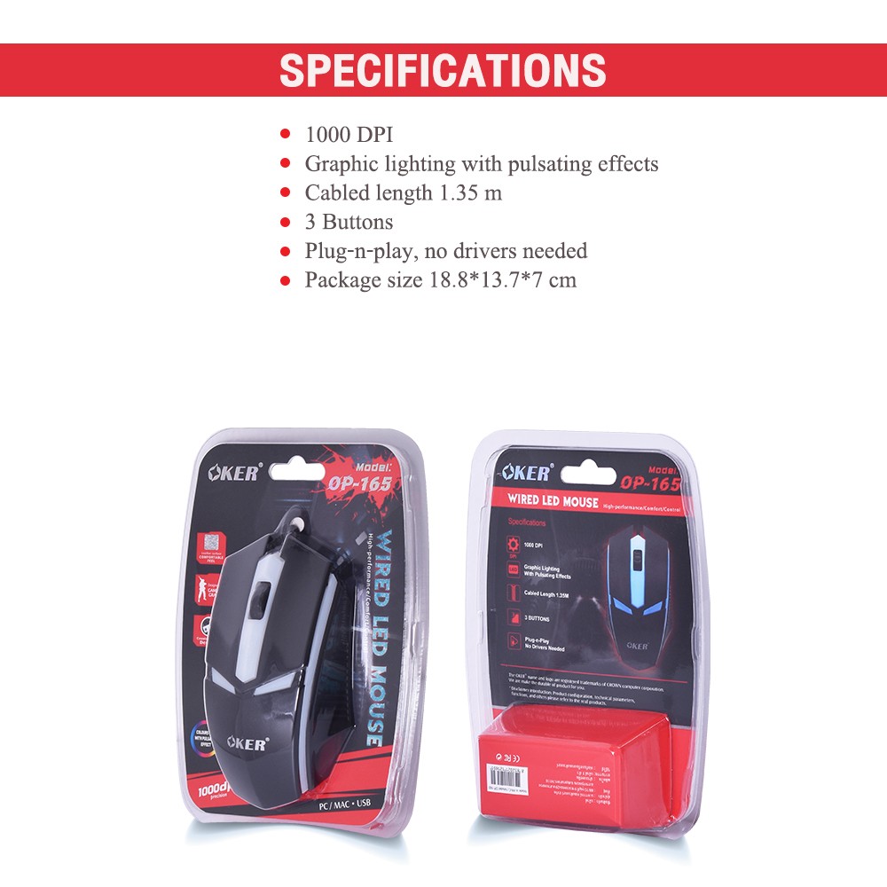 ส่งเร็ว OKER OP-165 WIRED LED MOUSE Black เมาส์สีดำ เมาส์เกมมิ้ง Gaming ...
