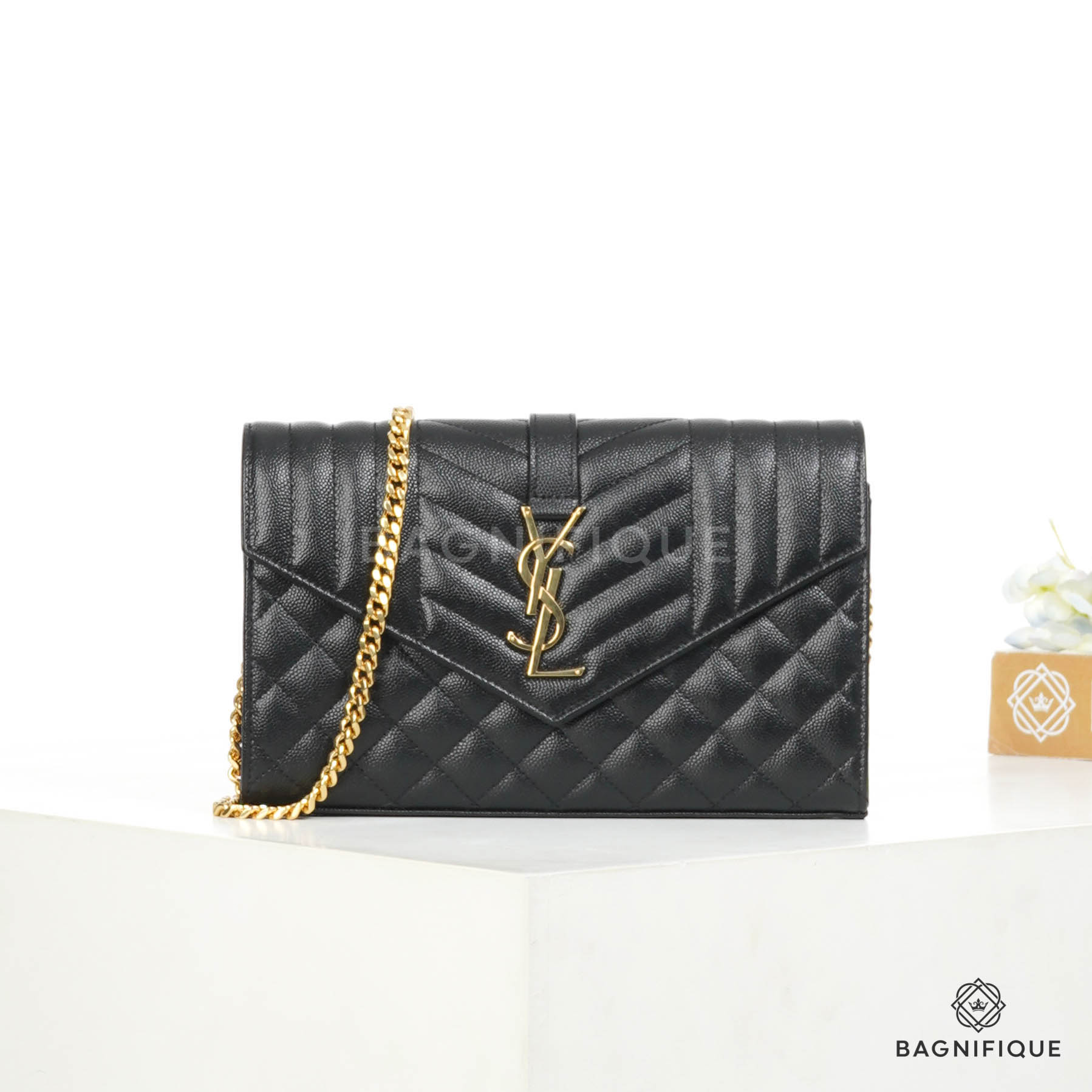 NEW YSL WOC ENVELOPE 9 BLACK CHEVRON GHW 2022 | Lazada.co.th