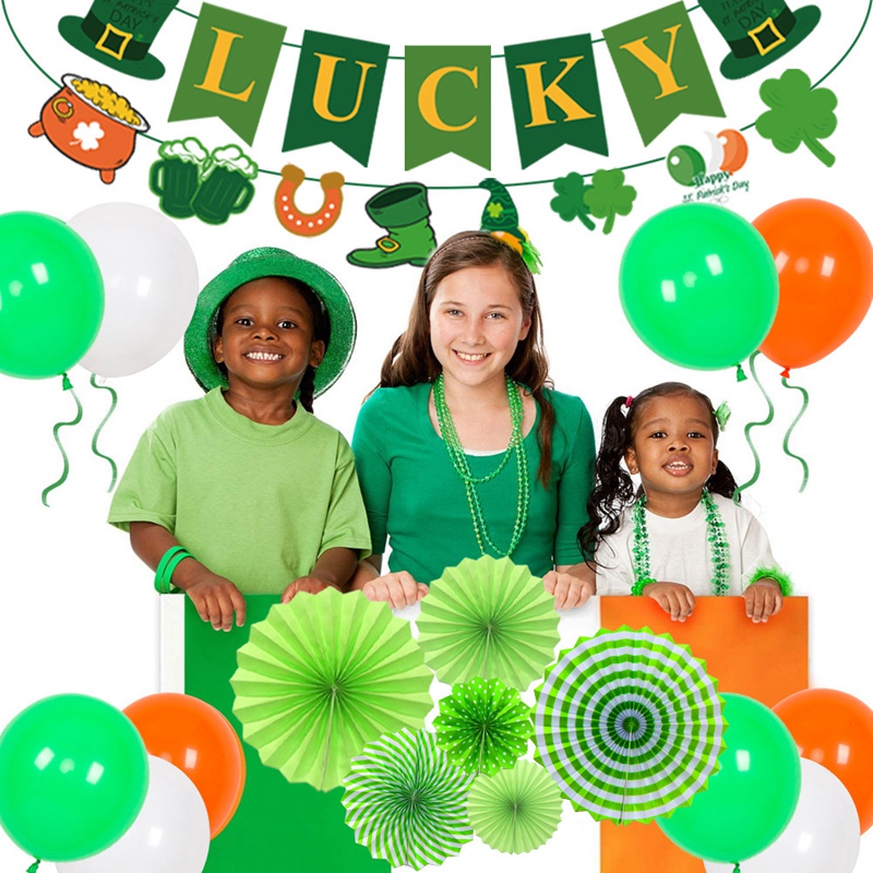 St Patricks Day Green Balloons Clover Banner Balloons Set Decorations ...