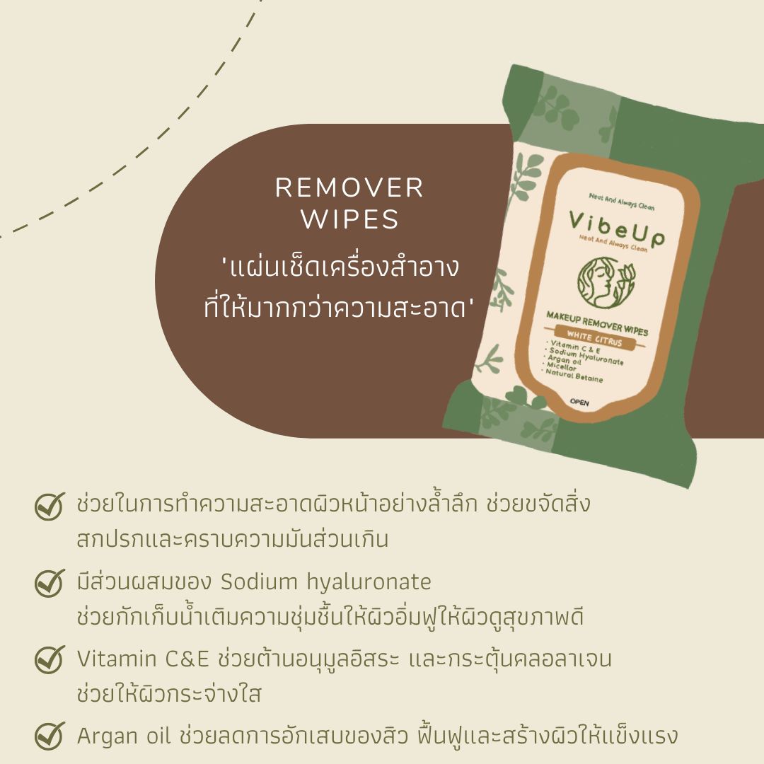 (โปรแพ็คคู่ 2 ชิ้น)Vibe up แผ่นเช็ดเครื่องสำอางสูตรกลิ่น White Citrus ...