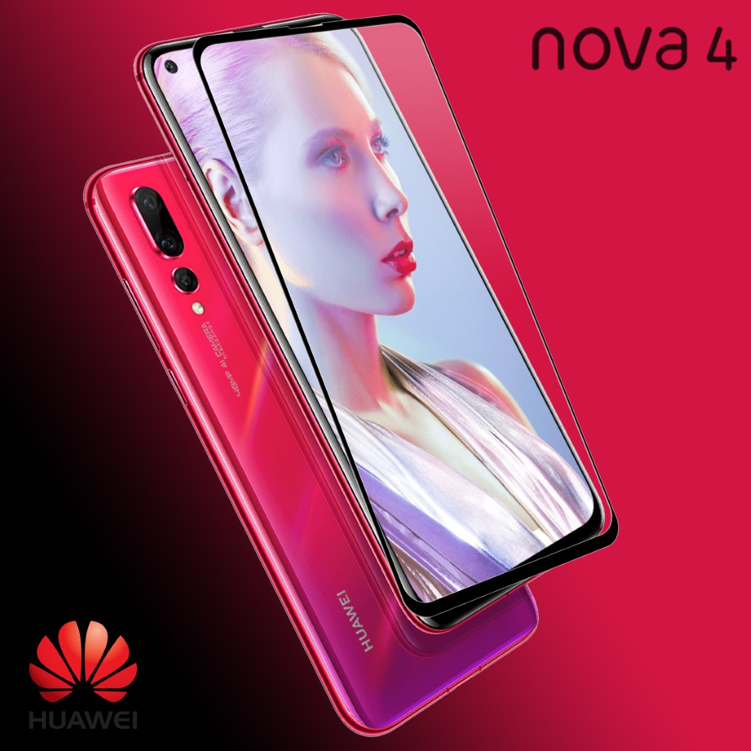 P ️M ฟรี น้ำยาแก้ขอบลอย 5D ฟิล์มกระจก เต็มจอ กาวเต็มแผ่น หัวเว่ย โนว่า 4 สีดำ Full Glue Tempered ...