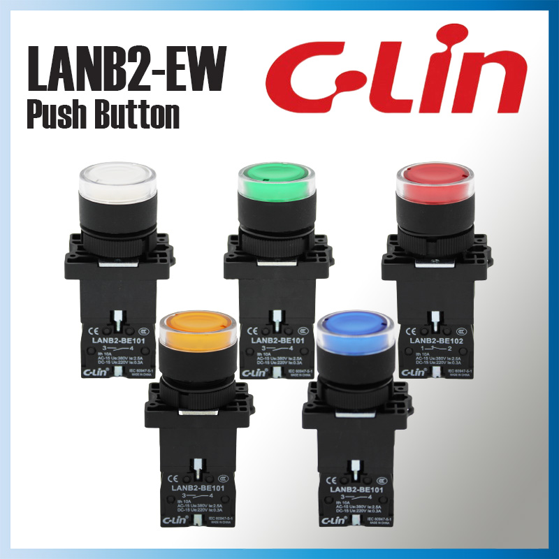 LANB2-EW พุทบัสตอนสวิทช์ มีไฟโชว์ กดติดปล่อยดับ Push Button 22mm.ไฟ ...