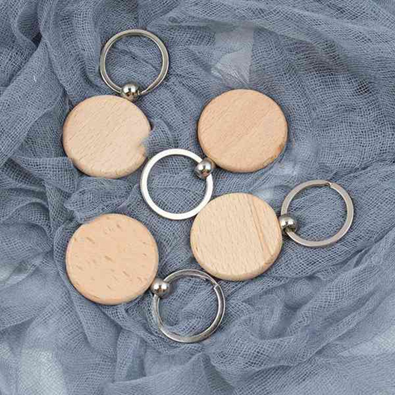 100Pcs Blank Round Wooden Key Chain Diy Wood Keychains Key Tags Can ...