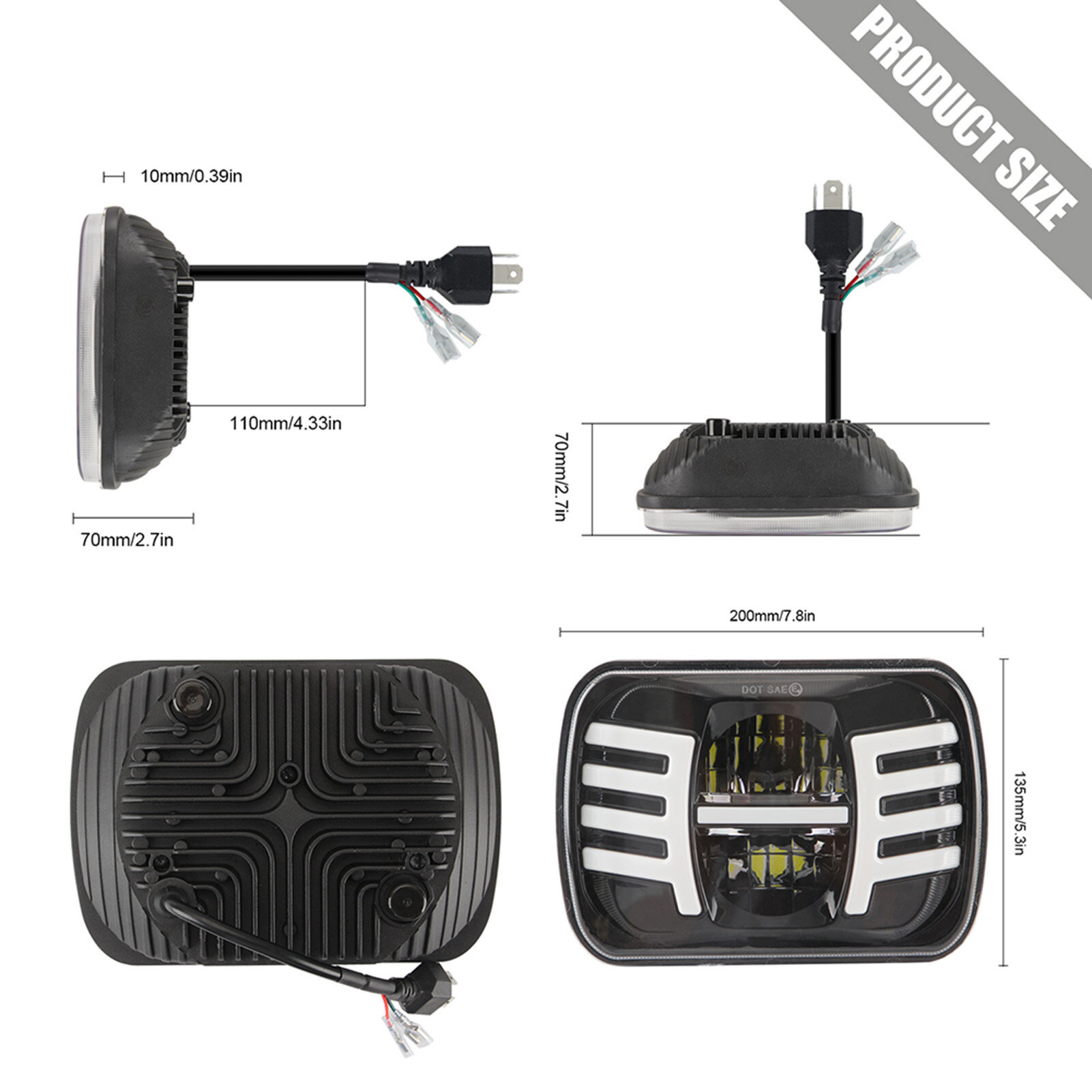 LED Headlight 7X6 5X7 Inch DRL High/Low Light for Jeep Wrangler - Asla ...