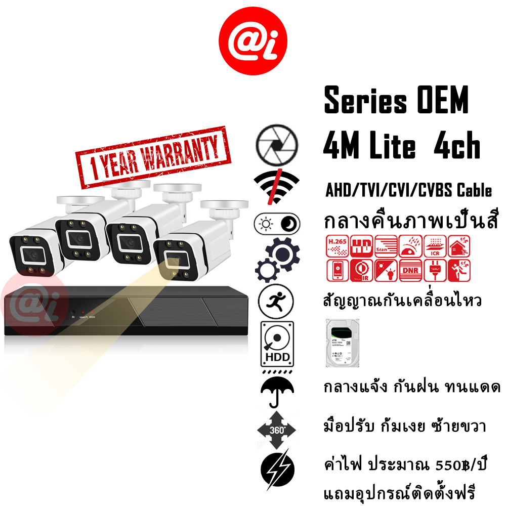 HIKVISION ชุดกล้องวงจรปิด Value kit 4M Lite 4CH รุ่น OEM 5ระบบ ...