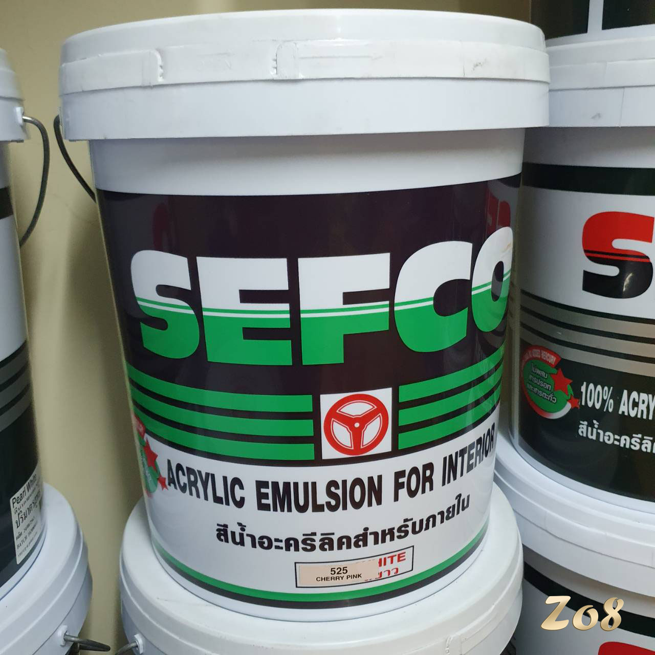 (No.525) สีน้ำอะครีลิคแท้ เกรดพรีเมียม สีน้ำ สีทาบ้าน สำหรับทาภายใน สีชมพู CHERRY PINK ตรา SEFCO ...