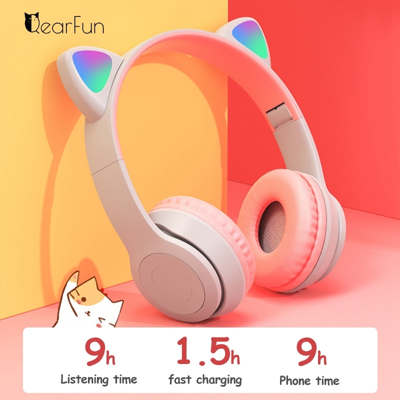 RGB Cute Cat Wireless Children Headphones with Mic Stereo PC Gamer ...