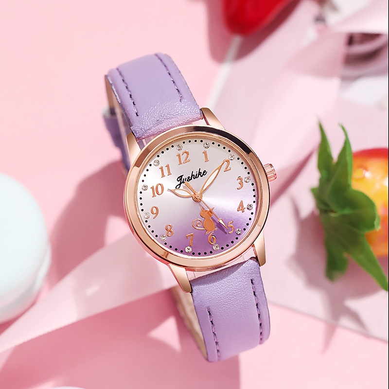 NEW Children 39s Cute Cat Watch Simple Rhinestone Girls Wristwatches ...