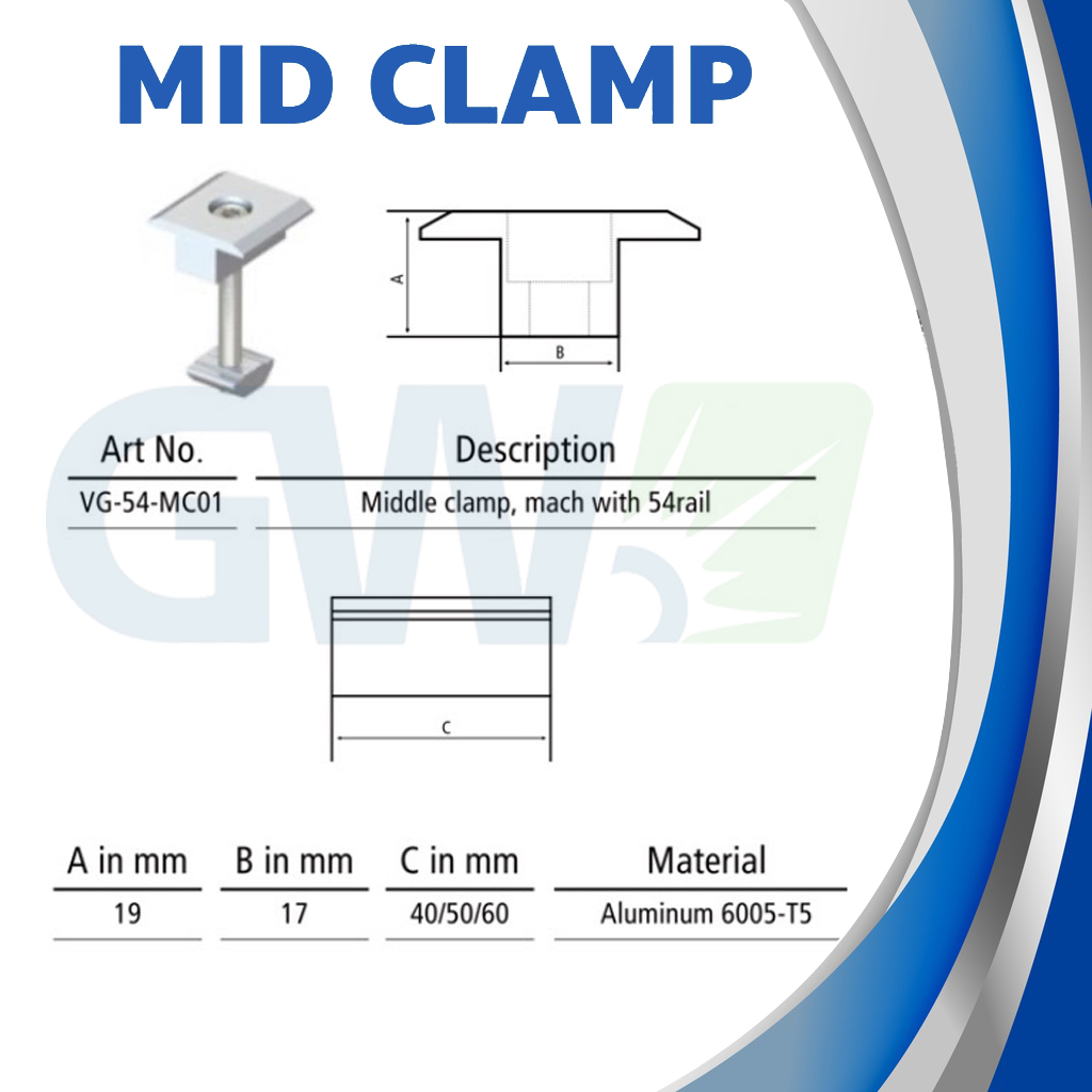 Mid Clamp Solar ปรับได้ 30 - 45mm. อุปกรณ์ติดตั้งแผงโซล่าเซลล์ ยึดกลาง ...