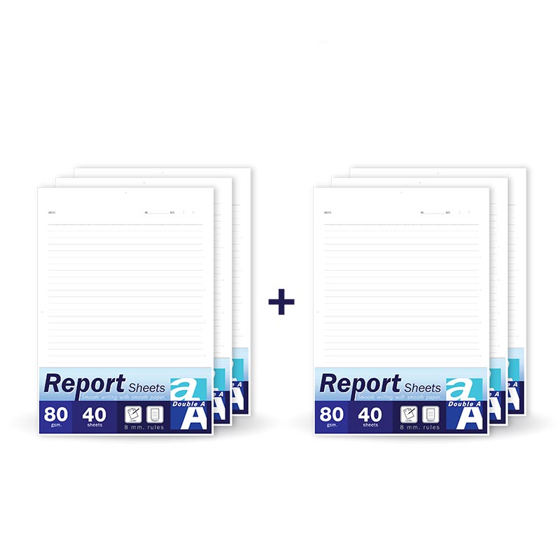 Double A report paper A4 size 80 gsm. 40 sheets x 3 free 3 books ...