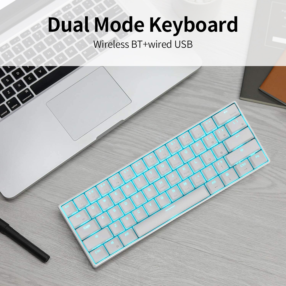 RK61 Mini Mechanical Keyboard Blue Backlight 61 Key BT Dual Mode ...