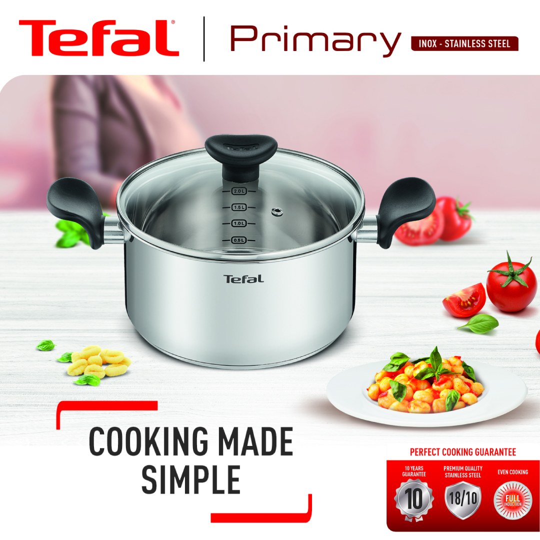 Tefal ชุดเครื่องครัว Primary Set 6 ชิ้น หม้อ 2 หู พร้อมฝาแก้ว หม้อด้าม พร้อมฝาแก้ว รุ่น E308S674 ...