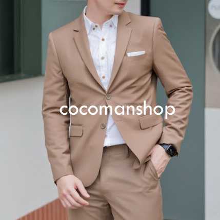 COCO-MAN ชุดสูทผู้ชาย สีน้ำตาล เสื้อสูท กระดุม 2เม็ด มีกางเกงเข้าชุด ...
