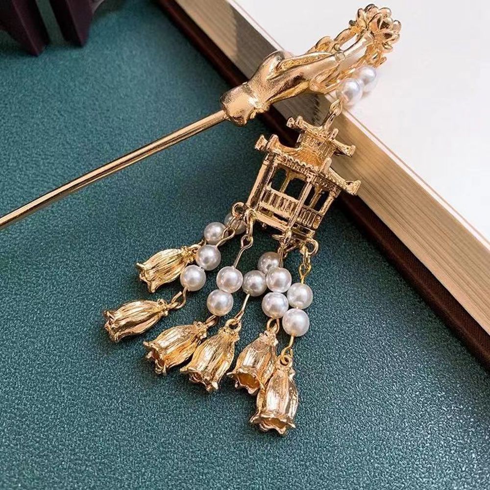 HHGY Super Fairy Classica ผู้หญิง Pearl Glow Hairpin Pavilion จี้สาว ...