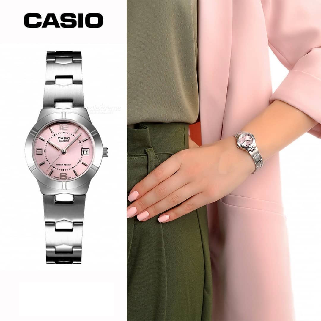 Casio Lady รุ่น LTP-1241D-4A นาฬิกาข้อมือผู้หญิง สายสแตนเลส หน้าปัดชมพู ...