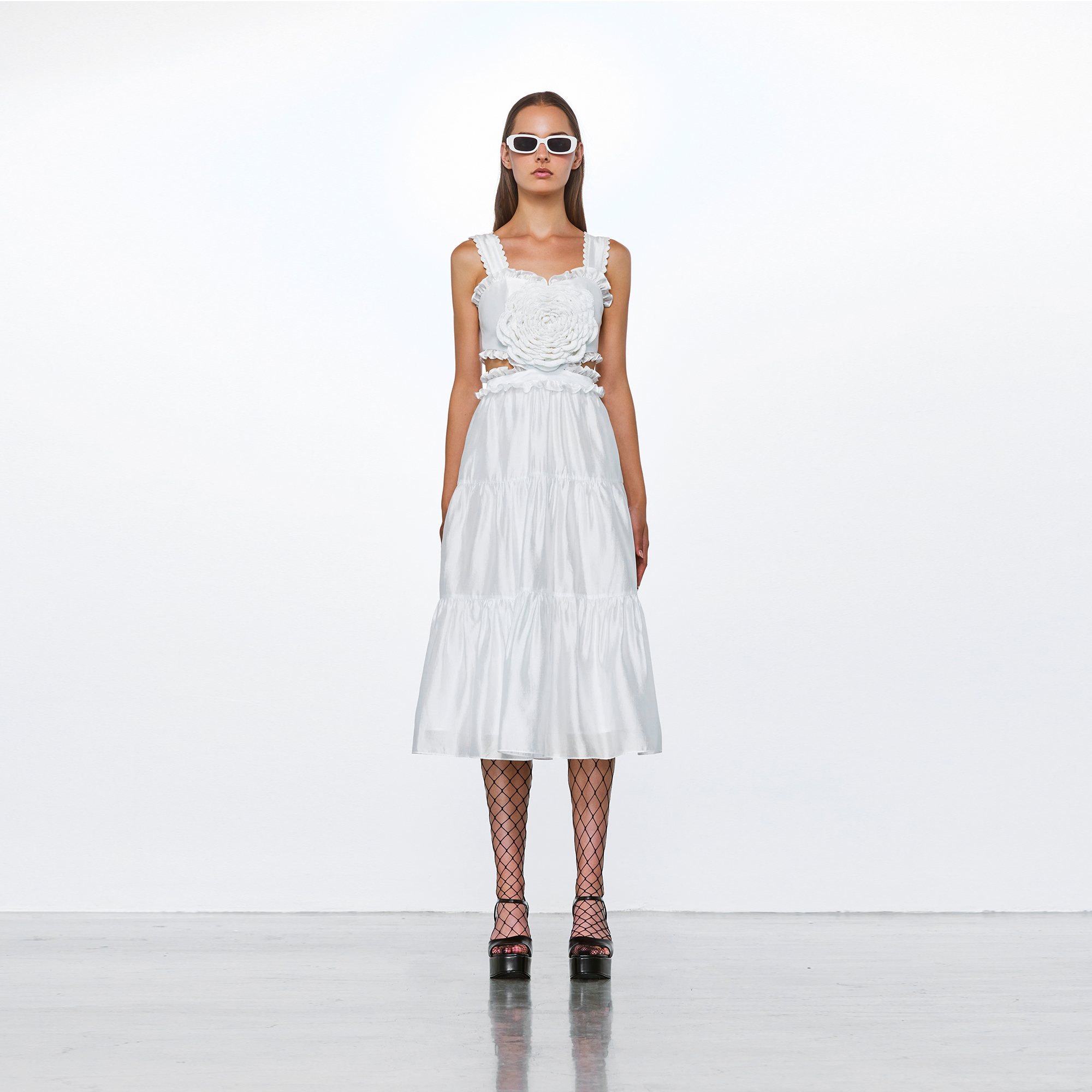 DISAYA - Silk Organza Midi Dress with Crochet Detail มิดิเดรสผ้าออร์แกน ...