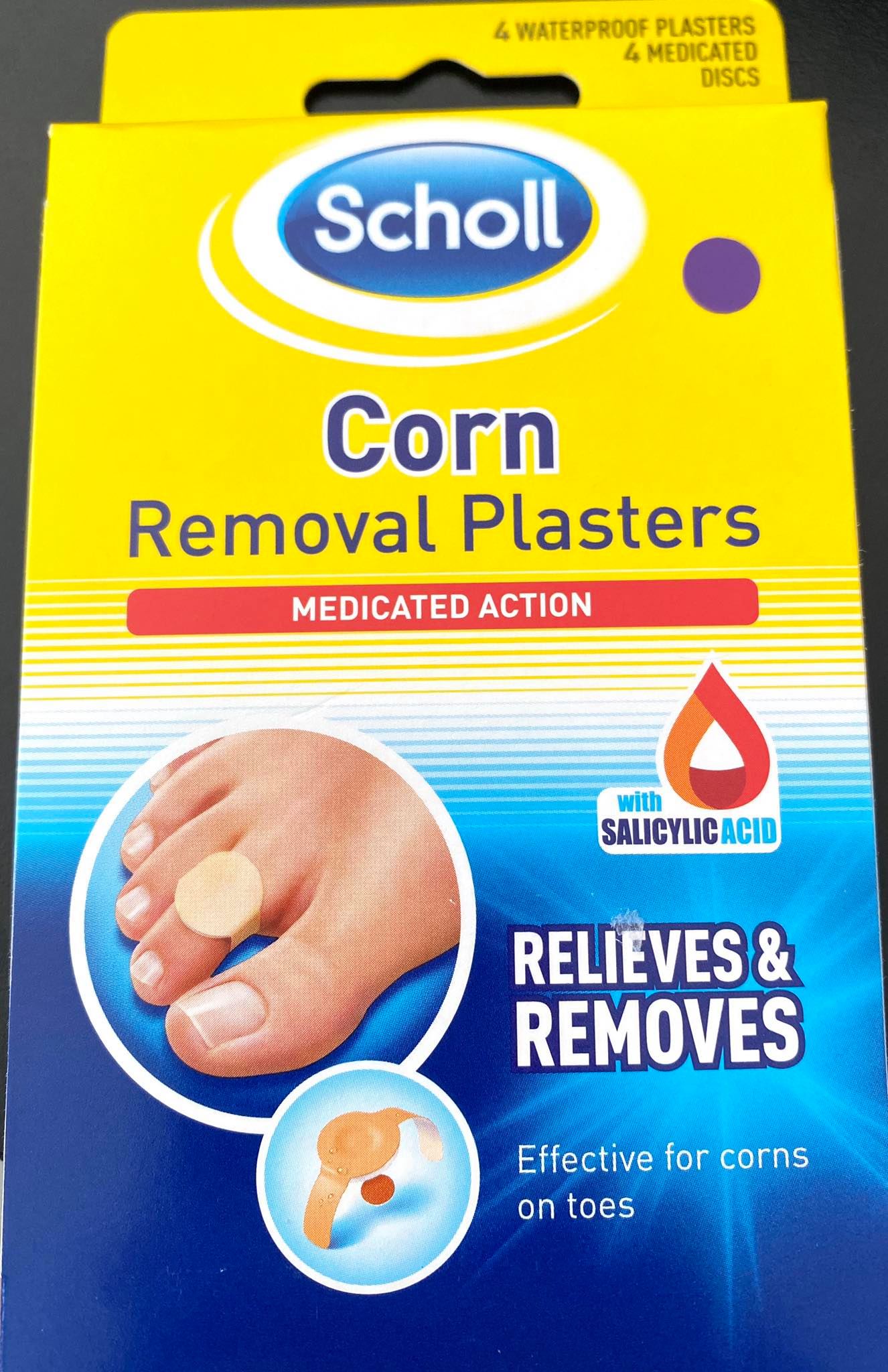 Scholl Corn Removal Plasters (จำนวน 1 กล่อง) สกอลล์ปิดตาปลา (บรรจุ 4 ...