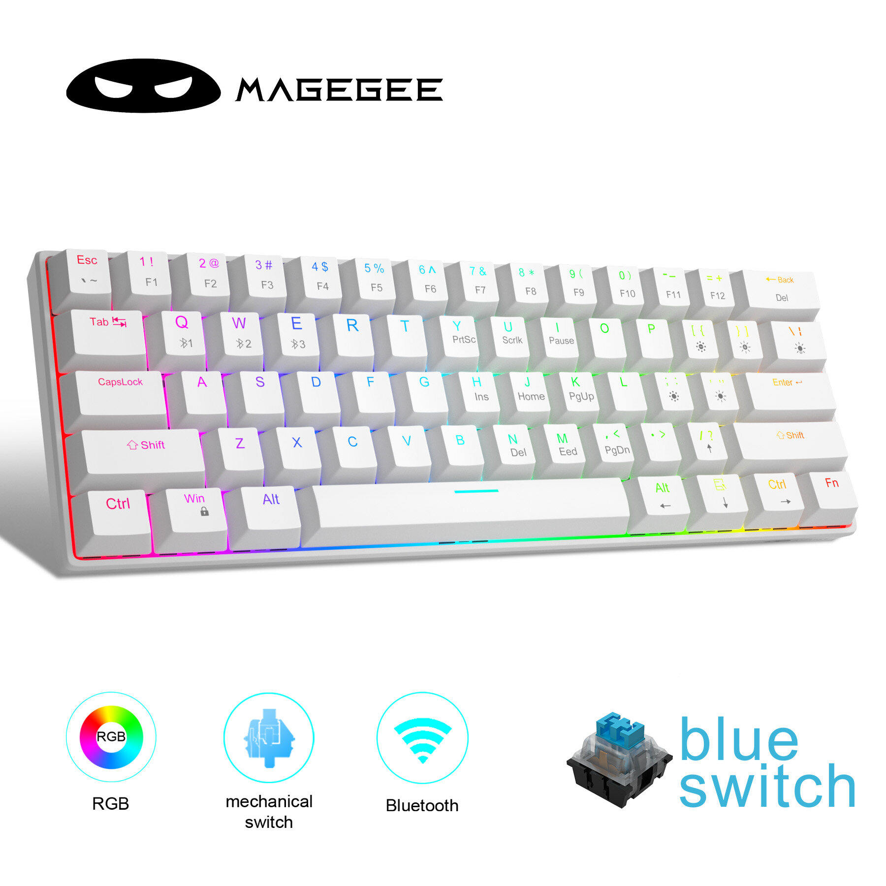 Magegee Mk-Mini 60% คีย์บอร์ดเล่นเกมมีไฟ Led ขนาดกะทัดรัดสีฟ้าอุปกรณ์ ...