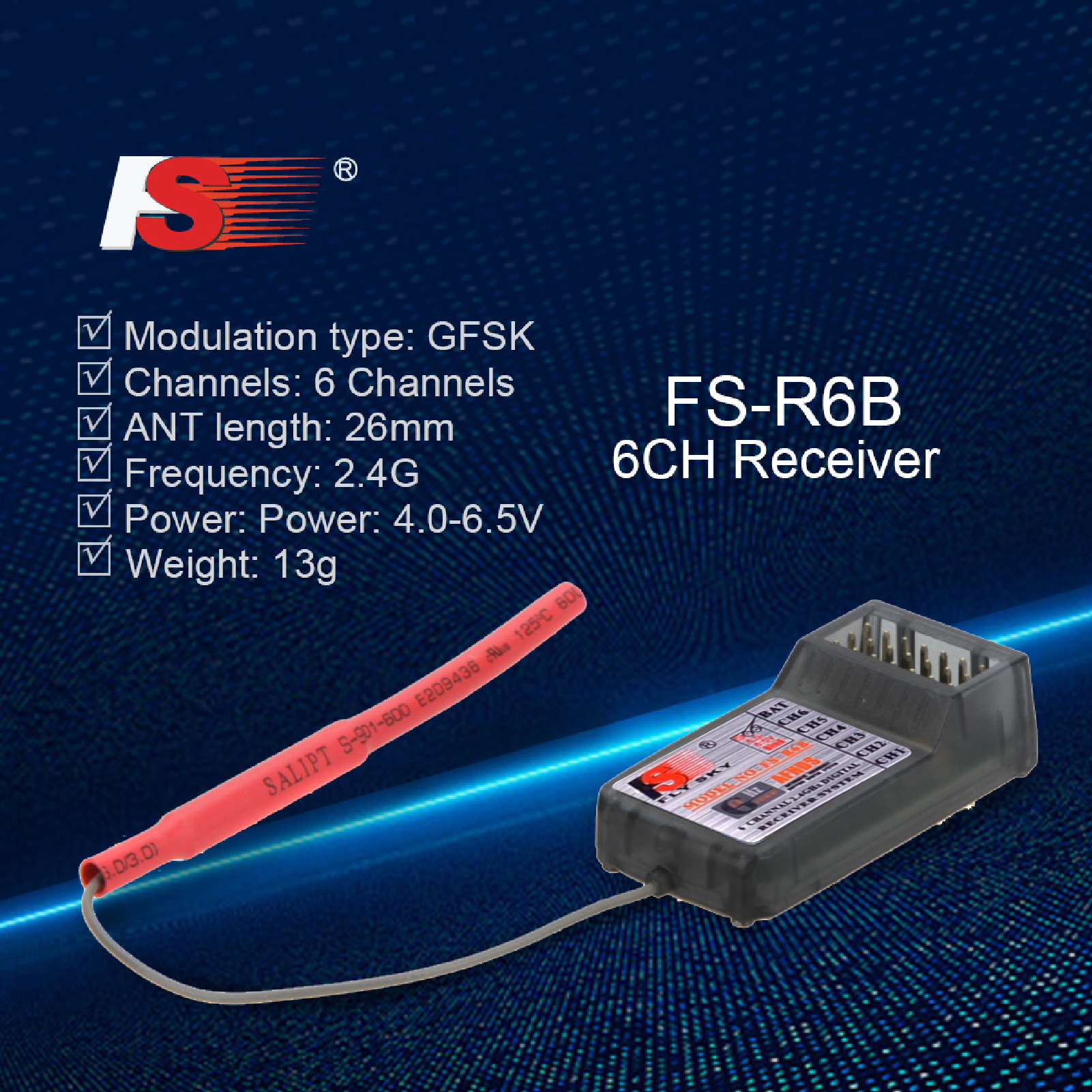 Original FlySky FS-R6B 2.4Ghz 6CH Receiver for FlySky TH9X FS-CT6B FS ...