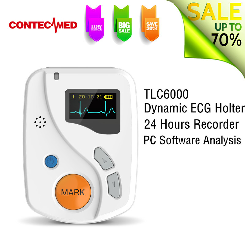 CONTECMED TLC6000 48 ชั่วโมง Dynamich คลื่นไฟฟ้าหัวใจ Holter มือถือ EKG Monitor 12 ช่อง ECG ระบบ ...