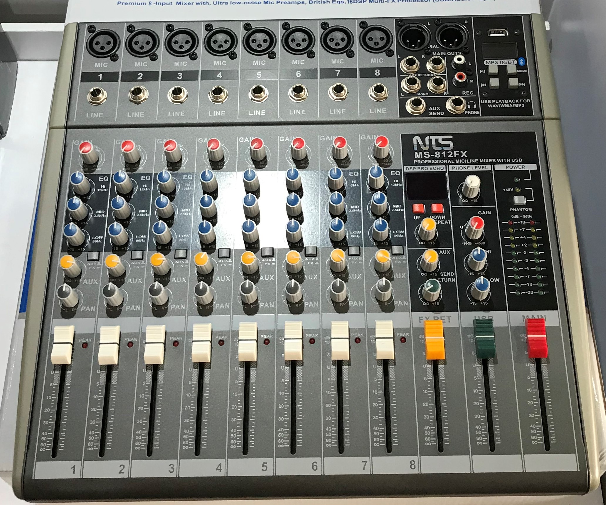 มิกเซอร์ NTS รุ่น MS-812FX 8 CHANNEL ULTRA-SLIM MIXER ม่ช่องเสียบไมค์สาย 8 ช่อง และสามารถเสียบ ...